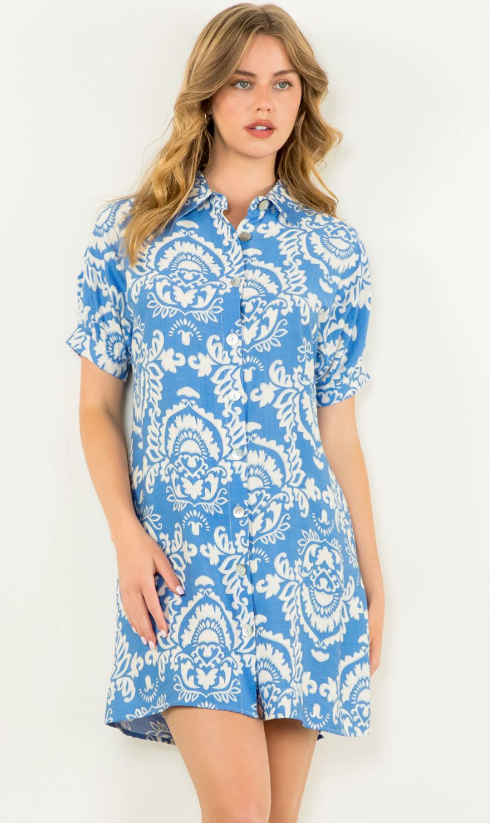 Callie Short Sleeve Print Button-Up Dress – LibbyKat